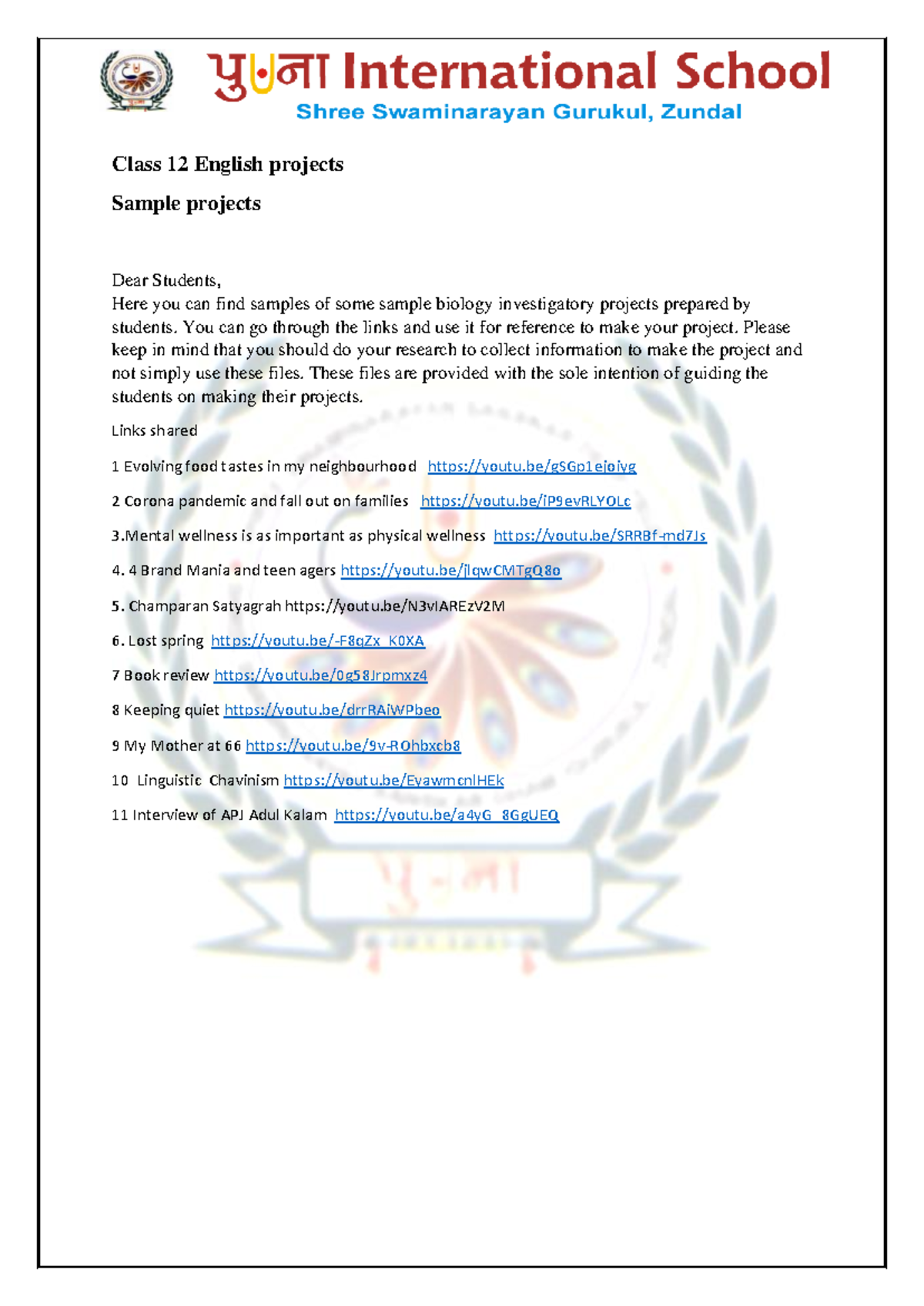 Class 12 English: Sample Investigatory Project Ideas & Guidance - Studocu