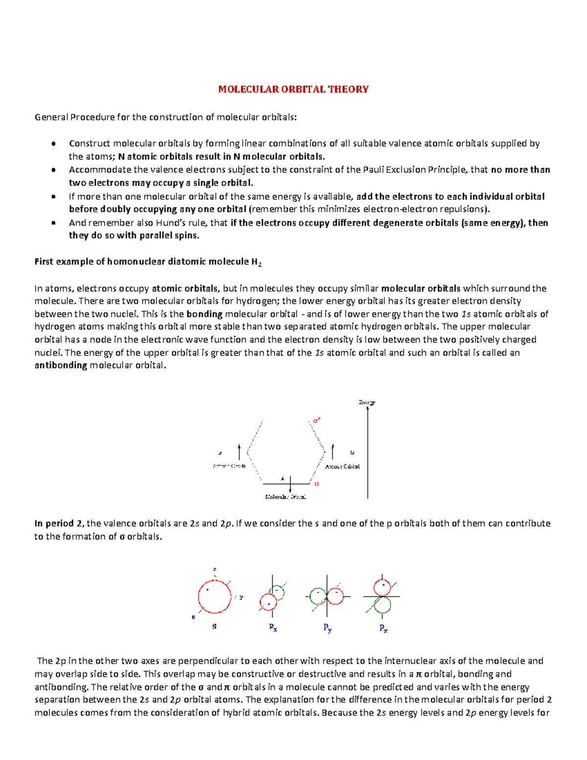 MO Theory Laboratory Report: Construction & Analysis of Molecular Orbitals - Studocu