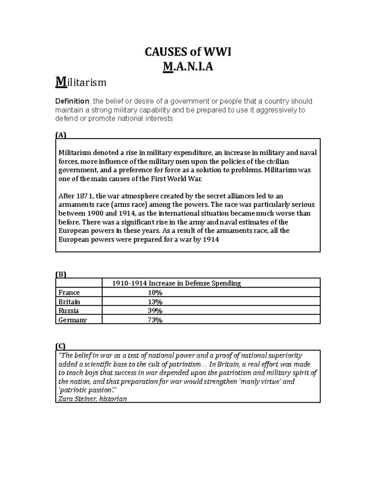 Causes of WWI: M.A.N.I.A. Analysis and Key Events Overview - Studocu