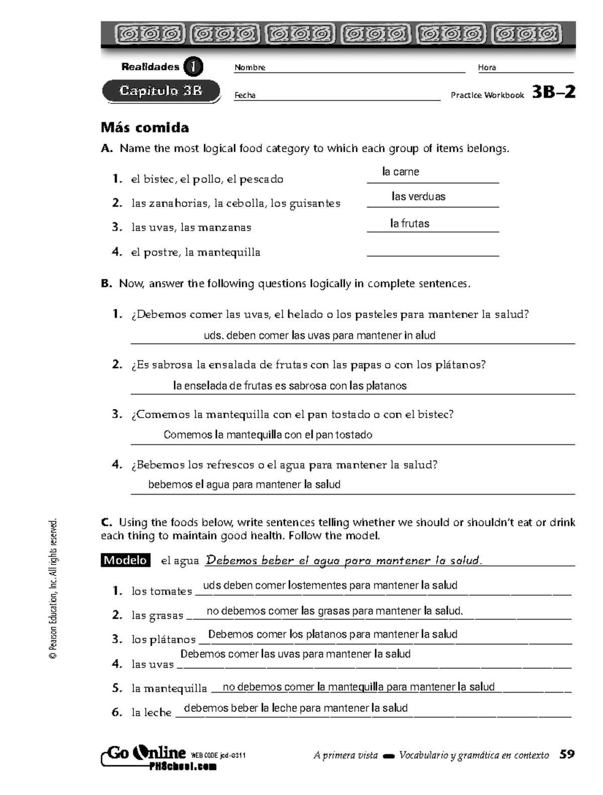 Realidades 1 (28A) - Chapter 3B Workbook Activities & Exercises - Studocu