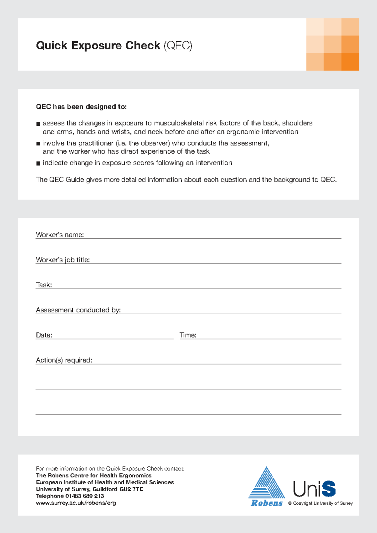 QEC Assessment Form: Evaluación de Riesgos Musculoesqueléticos - Studocu