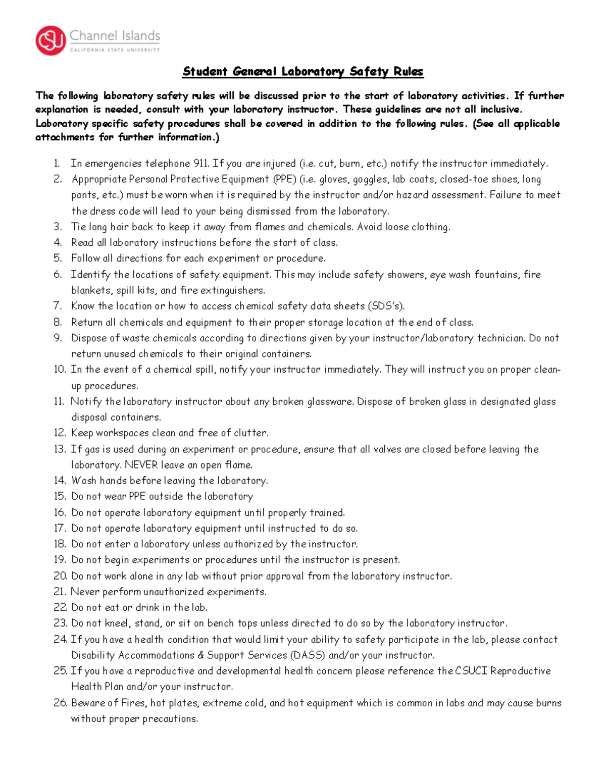 Lab Safety Rules and Guidelines for CSUCi Students - Studocu