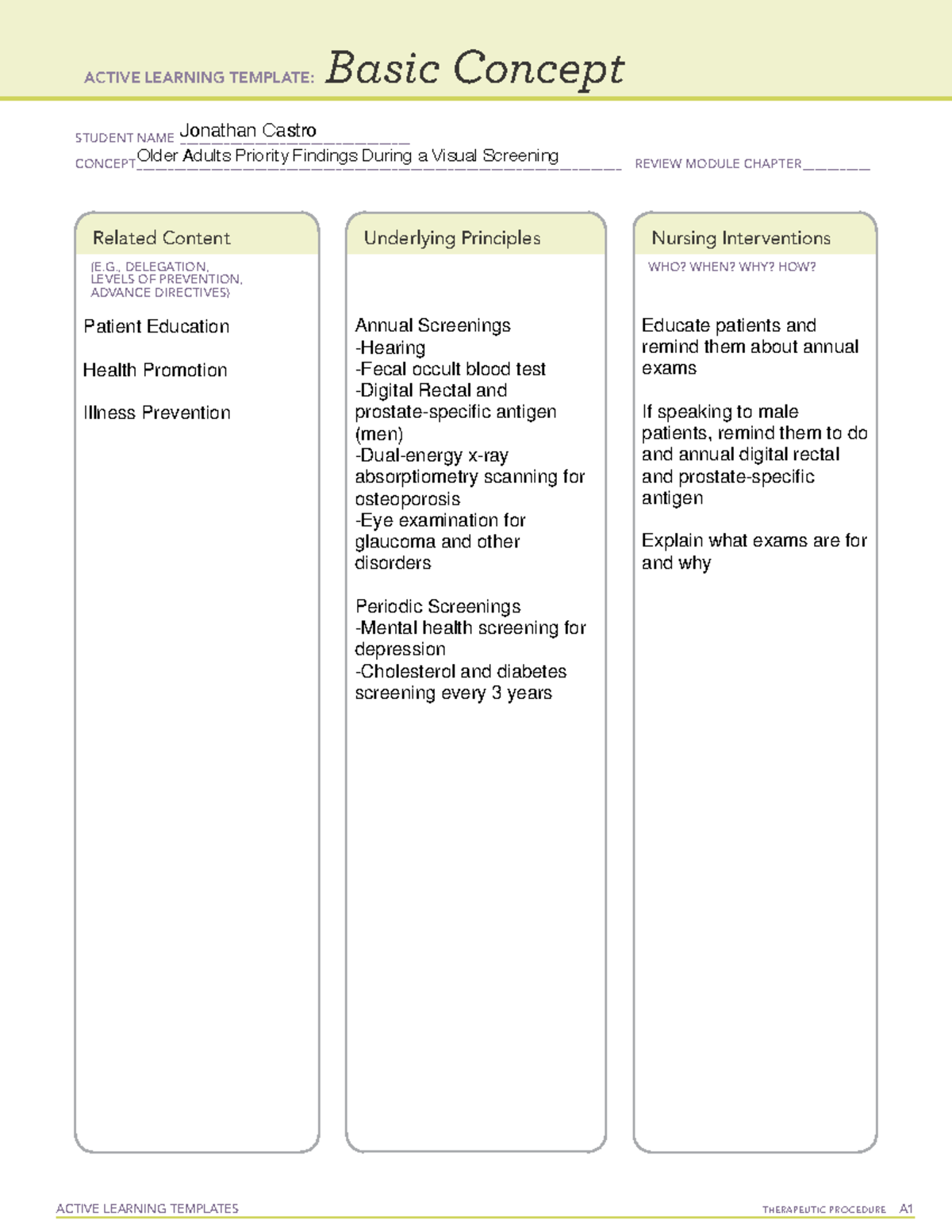 Older Adult Visual Screening: Active Learning Template & Patient ...