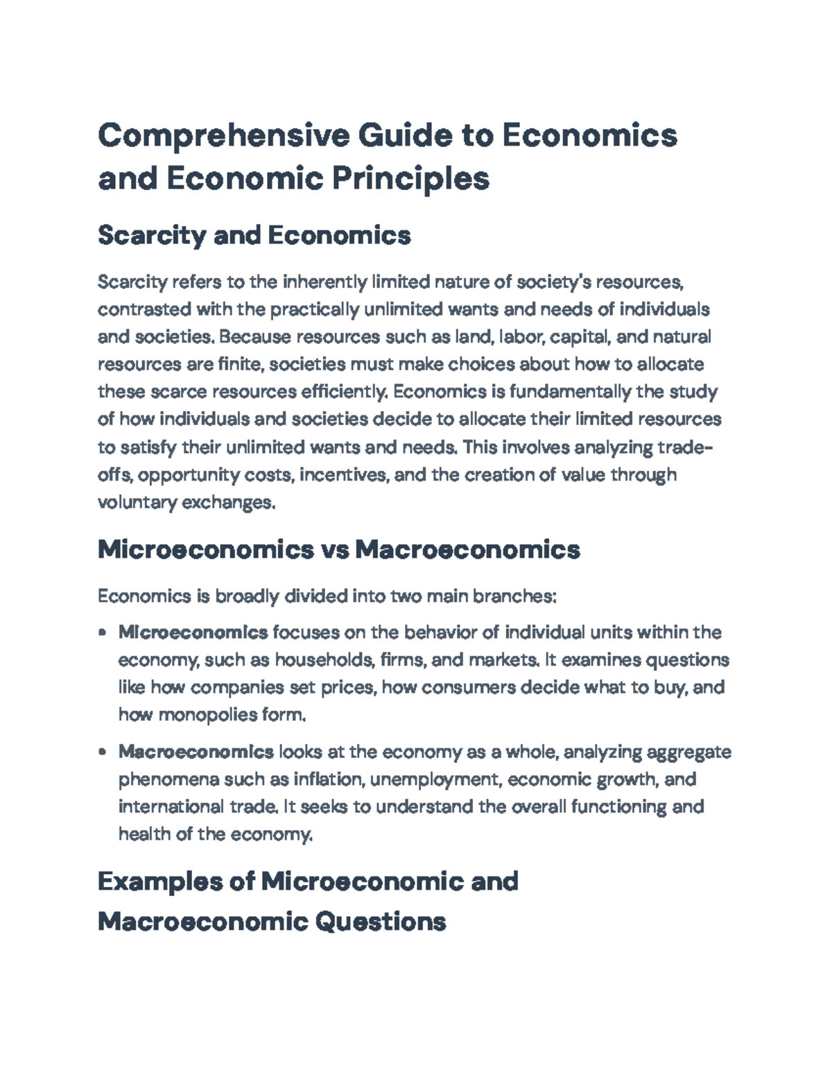 Comprehensive Economics Principles: Scarcity, GDP, and Inflation ...