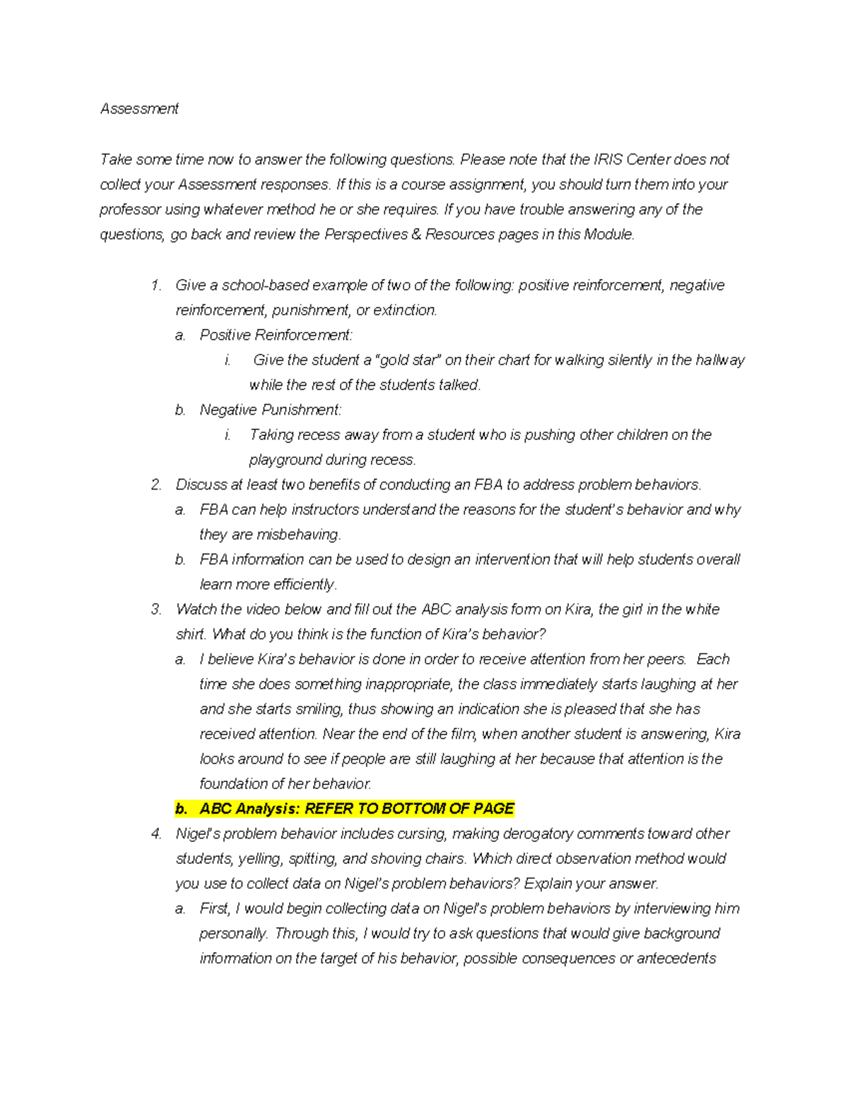 IRIS Module Answers - Assessment Take some time now to answer the ...