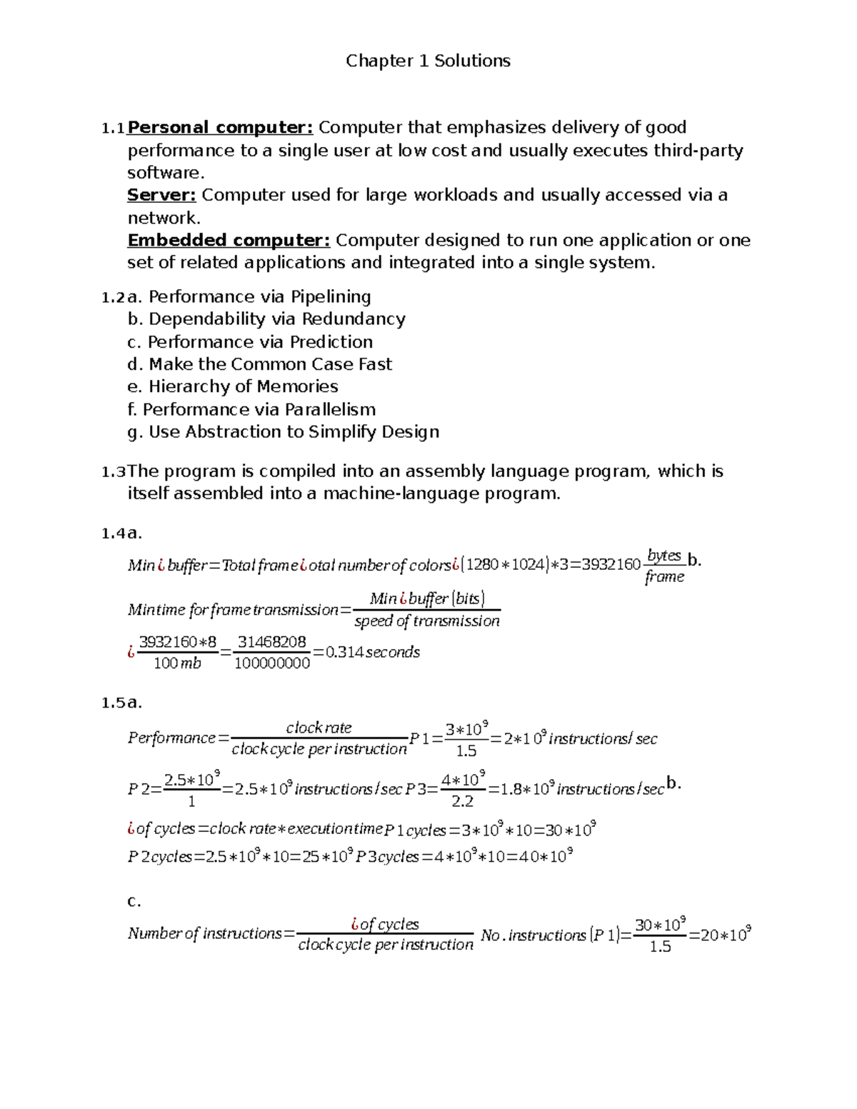 Chapter 1 Solutions - Computer Organization & Design (MIPS 6th Ed.) - Studocu