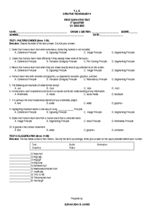 Lesson Plan in TLE-Creative Technology Grade 8 Quarter I-Week 1 ...