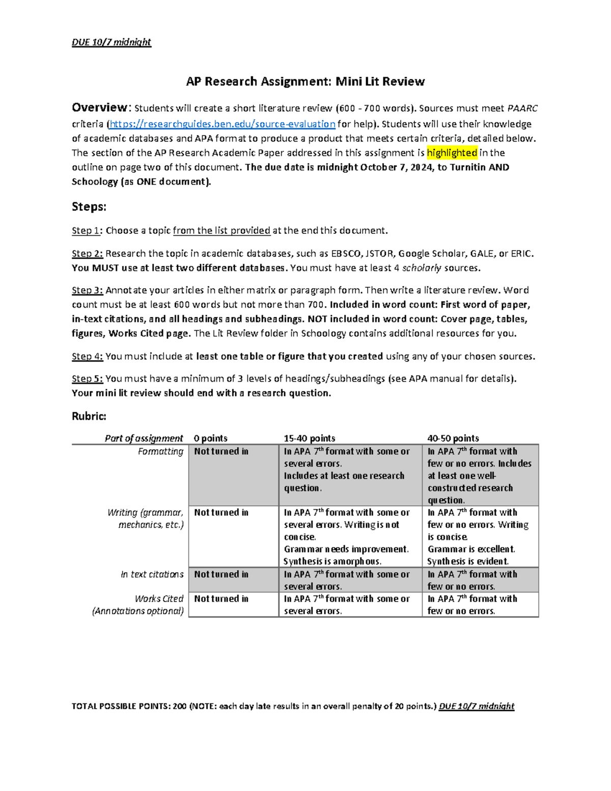 Mini Lit Review - nnnnnn nnnl - DUE 10/7 midnight AP Research ...