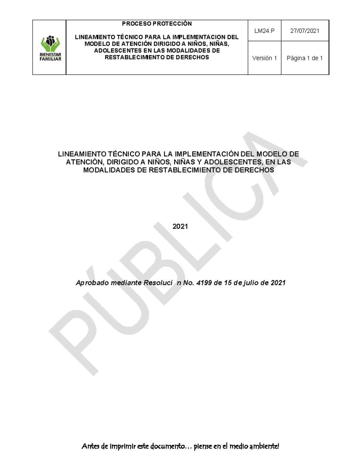 Lineamiento Técnico ICBF: Modelo de Atención a Niños y Adolescentes LM ...