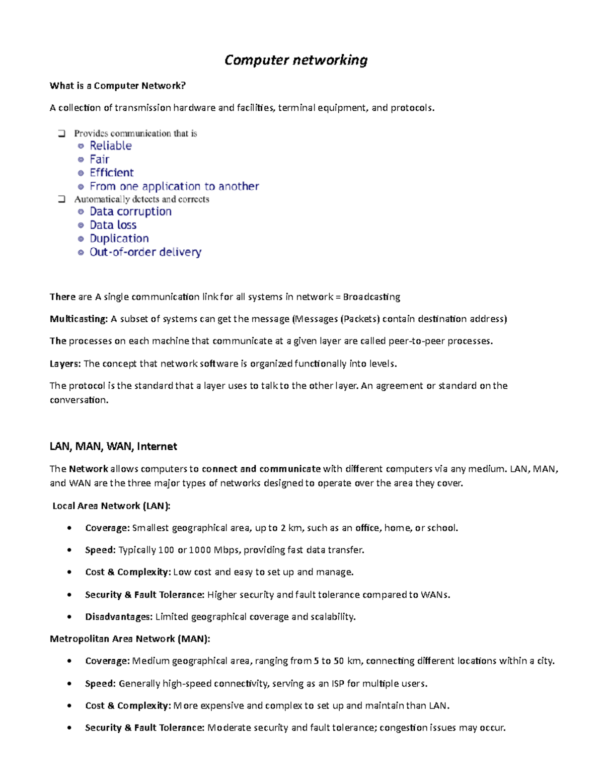Networking Concepts: LAN, MAN, WAN, and Protocols Explained - Studocu