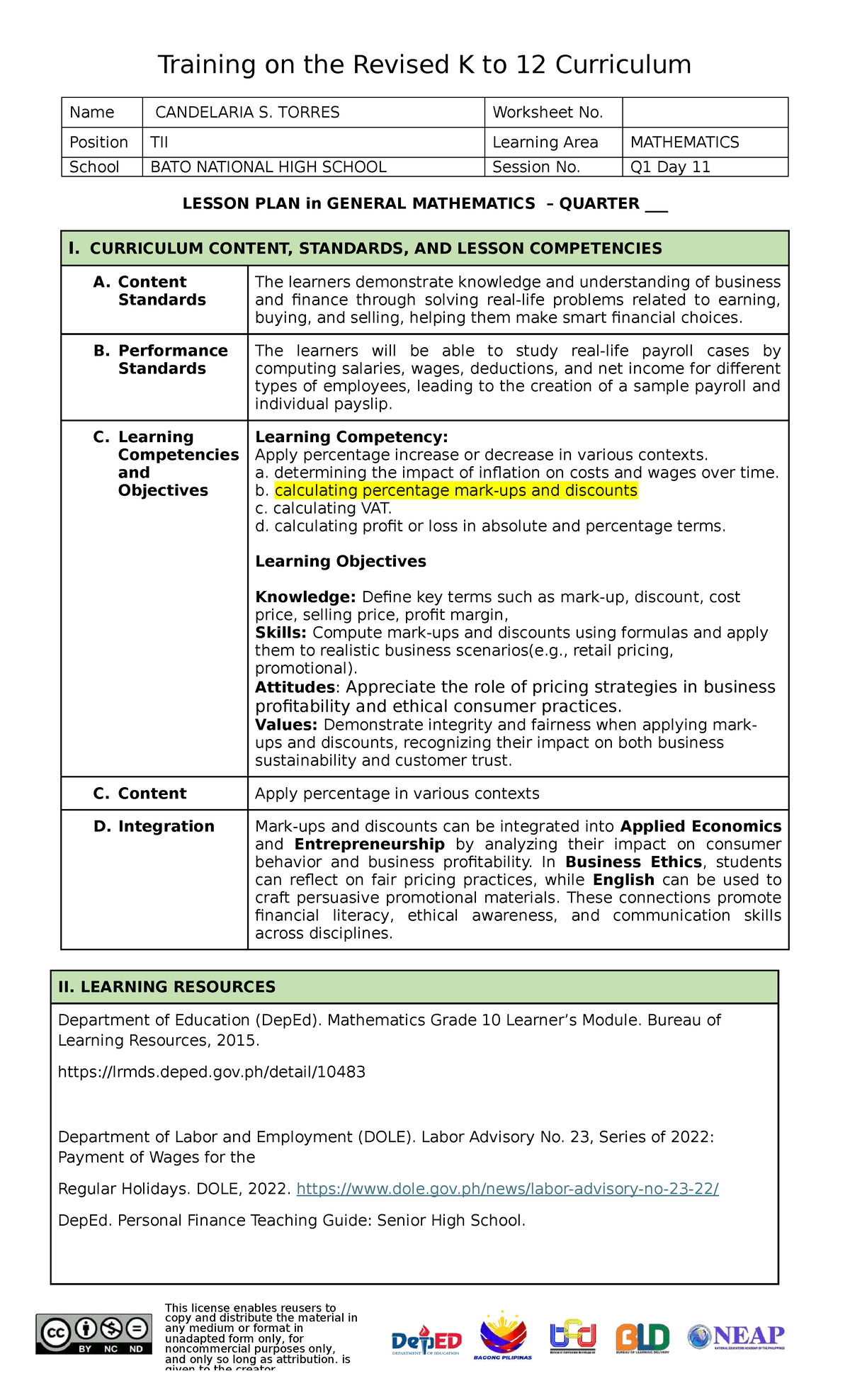 Q1 Day 11 - Detailed Lesson Plan on Business Math (General Math) - Studocu