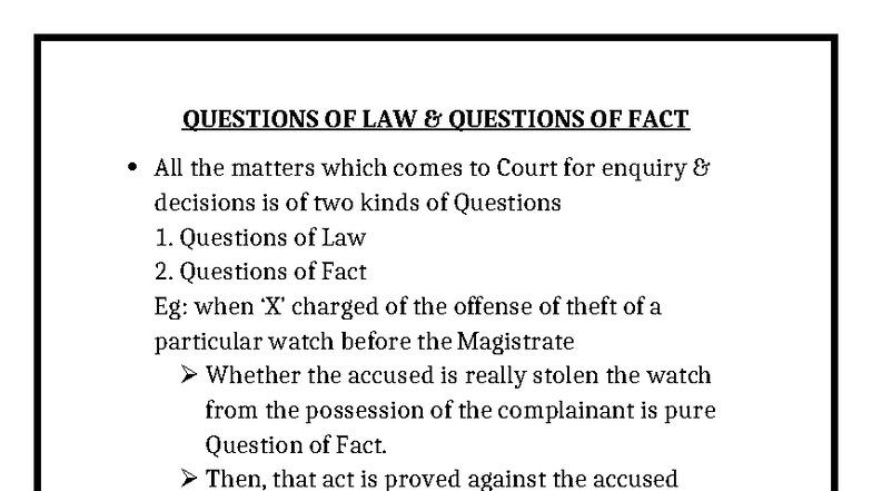 LAW 101: Questions of Law vs. Questions of Fact Explained - Studocu