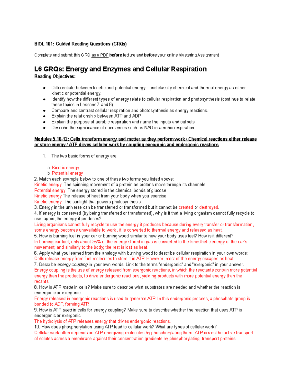 Biology GRQ #6: Energy, Enzymes, and Cellular Respiration - BIOL 101 ...