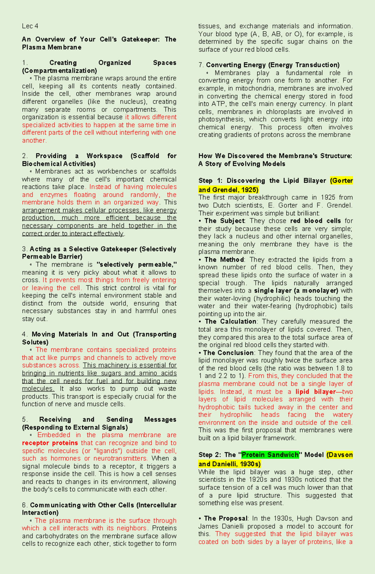 Lec 4: Understanding Cell Membrane Structure & Function - Studocu