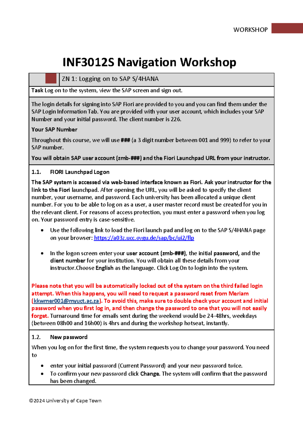 INF3012S Navigation Workshop: Logging into SAP Fiori and App Exploration - Studocu