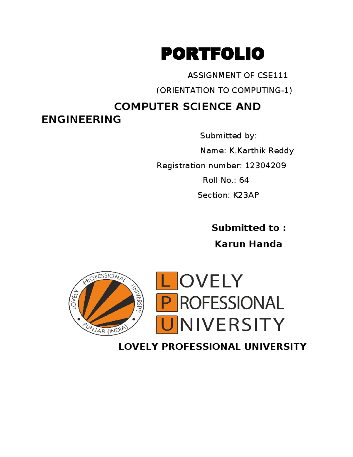 CSE111 Portfolio Format for Computing Orientation Assignment - Studocu