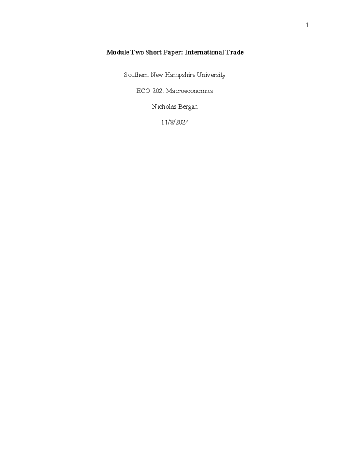 ECO 202 Short Paper on International Trade and FTAs Analysis - Studocu