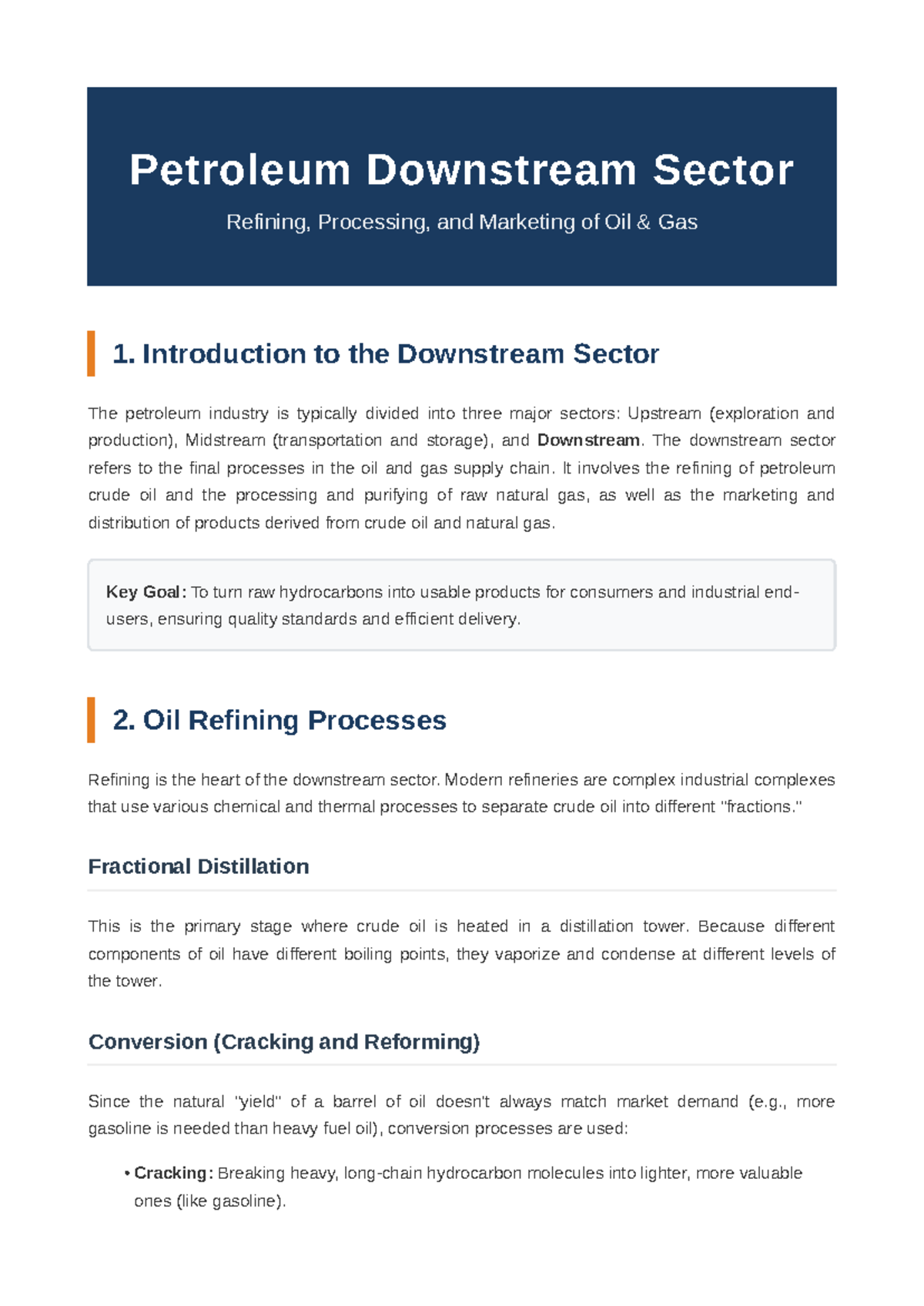 Petroleum Downstream Sector: Refining, Processing & Marketing Overview ...