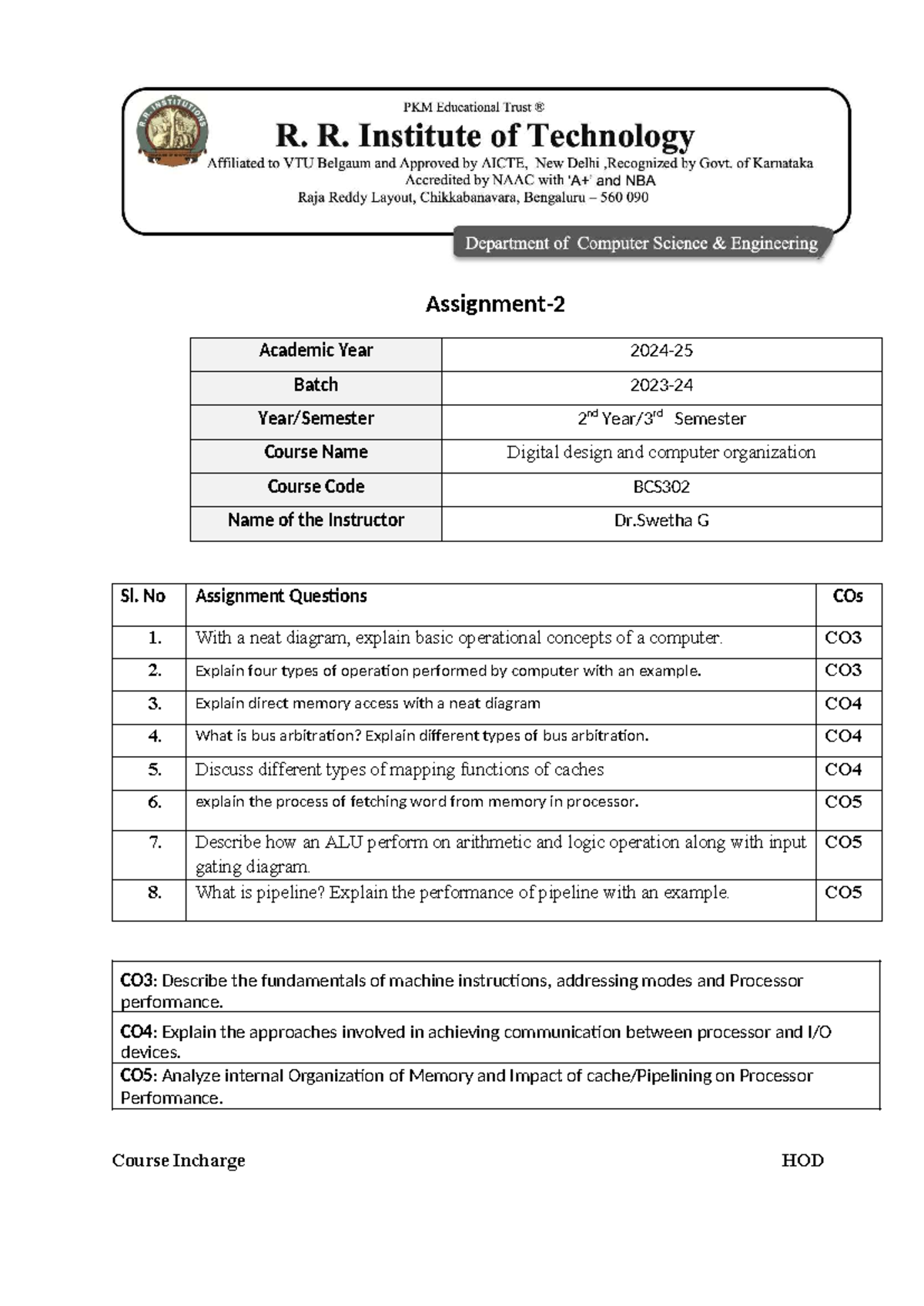 BCS302 Assignment 2: Digital Design & Computer Organization Concepts ...