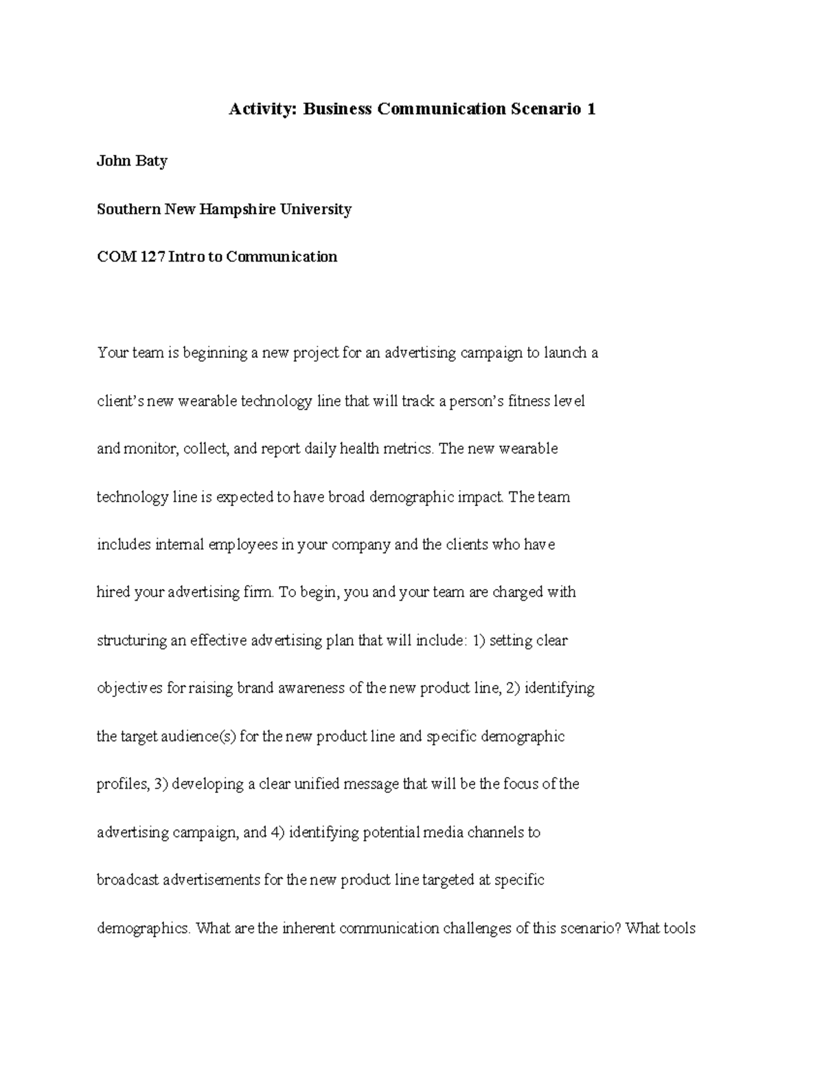 6-1 activity - Activity: Business Communication Scenario 1 John Baty ...