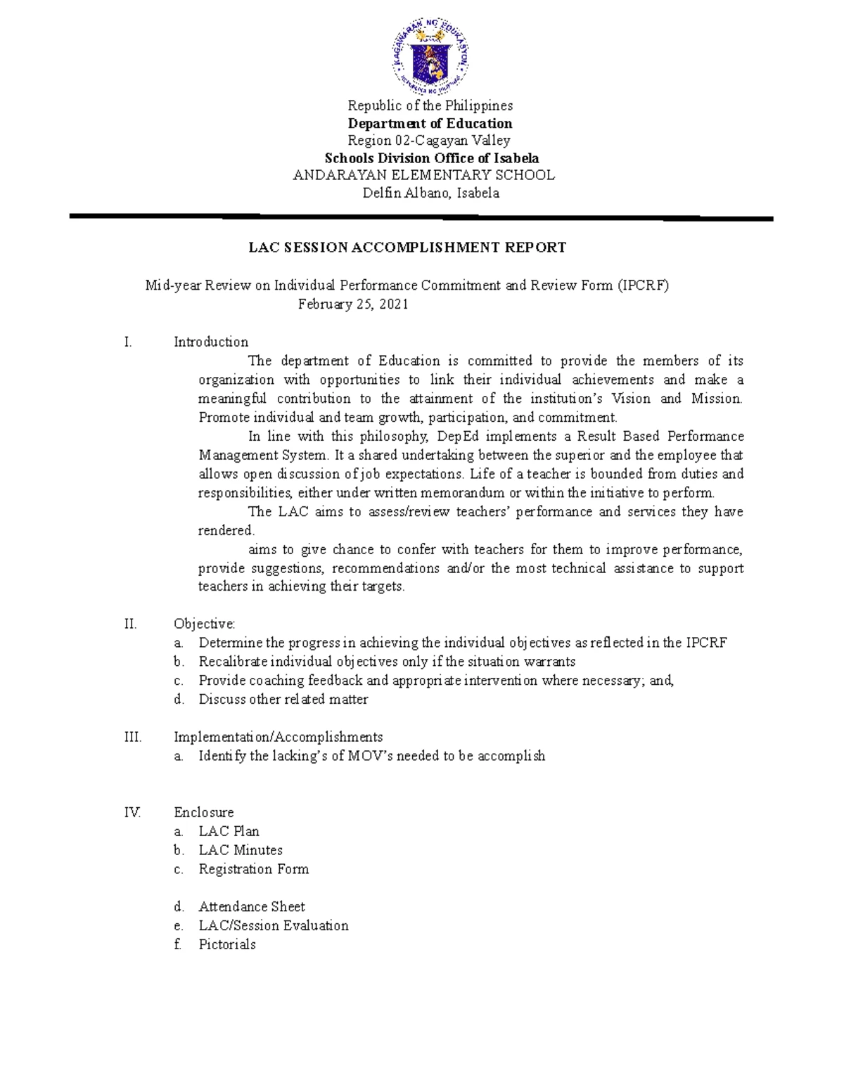 Session Guide Sample for Elementary Teachers - Republic of the ...