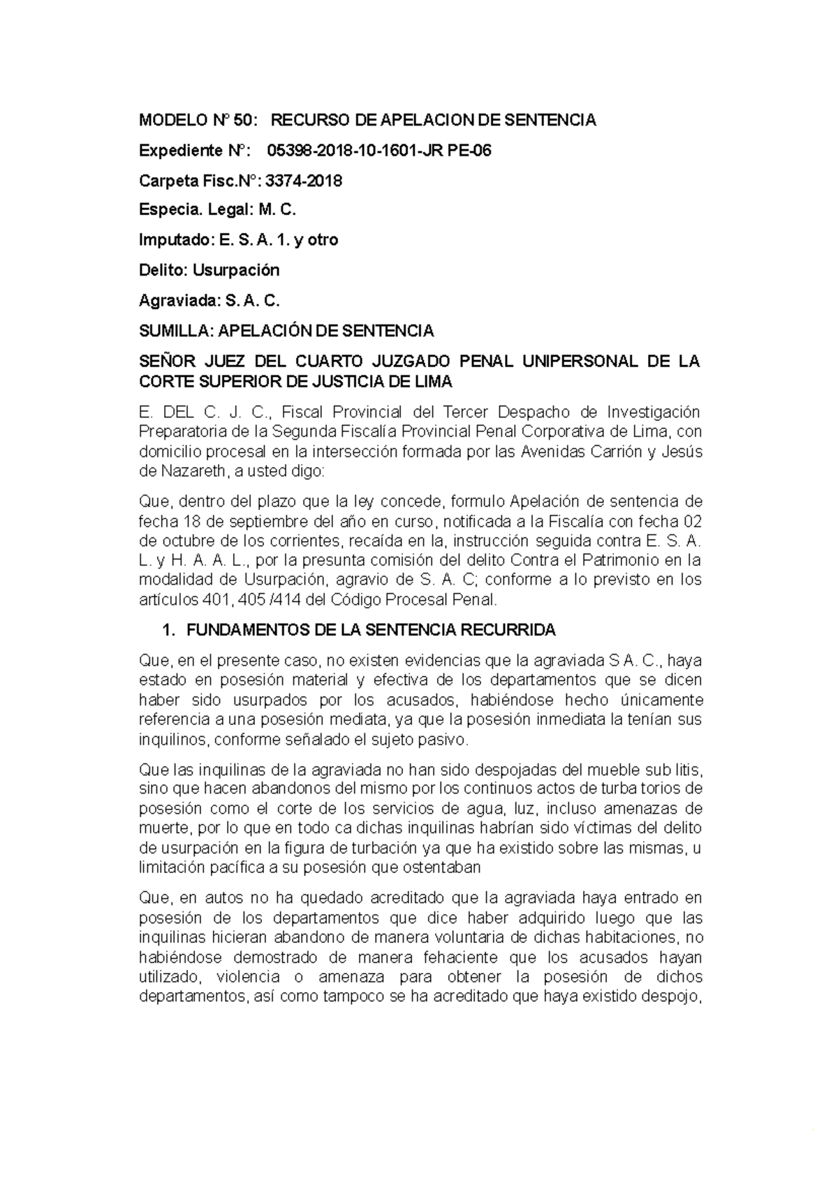 50-modelo-recurso-de-apelacion-de-sentencia compress - MODELO N° 50: RECURSO DE APELACION DE ...