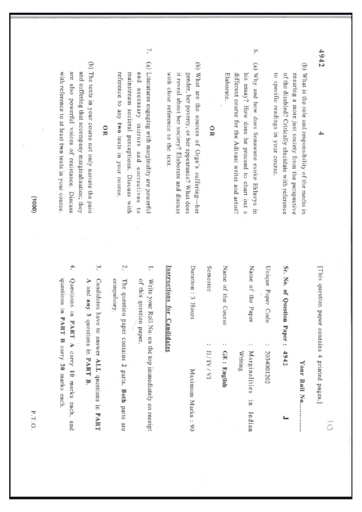 Marginalities in Indian Writing: Question Paper 10 4942 4 - Studocu