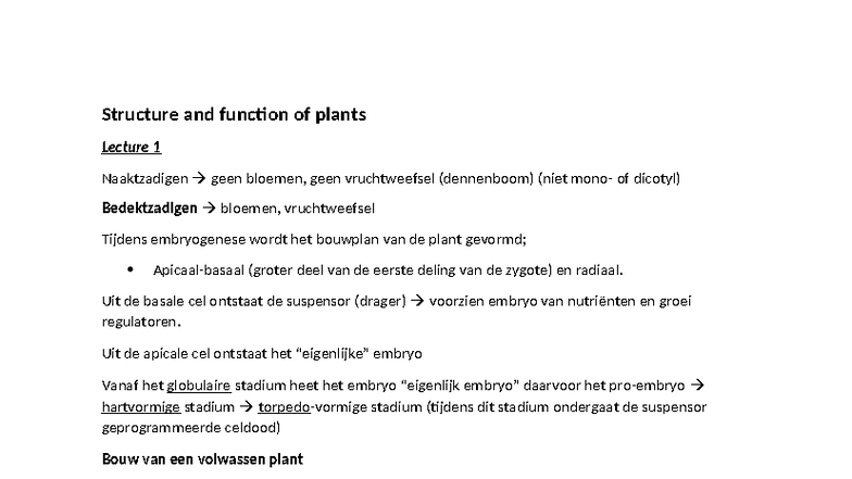 Structuur en functie van planten - College 1-12 - Studeersnel