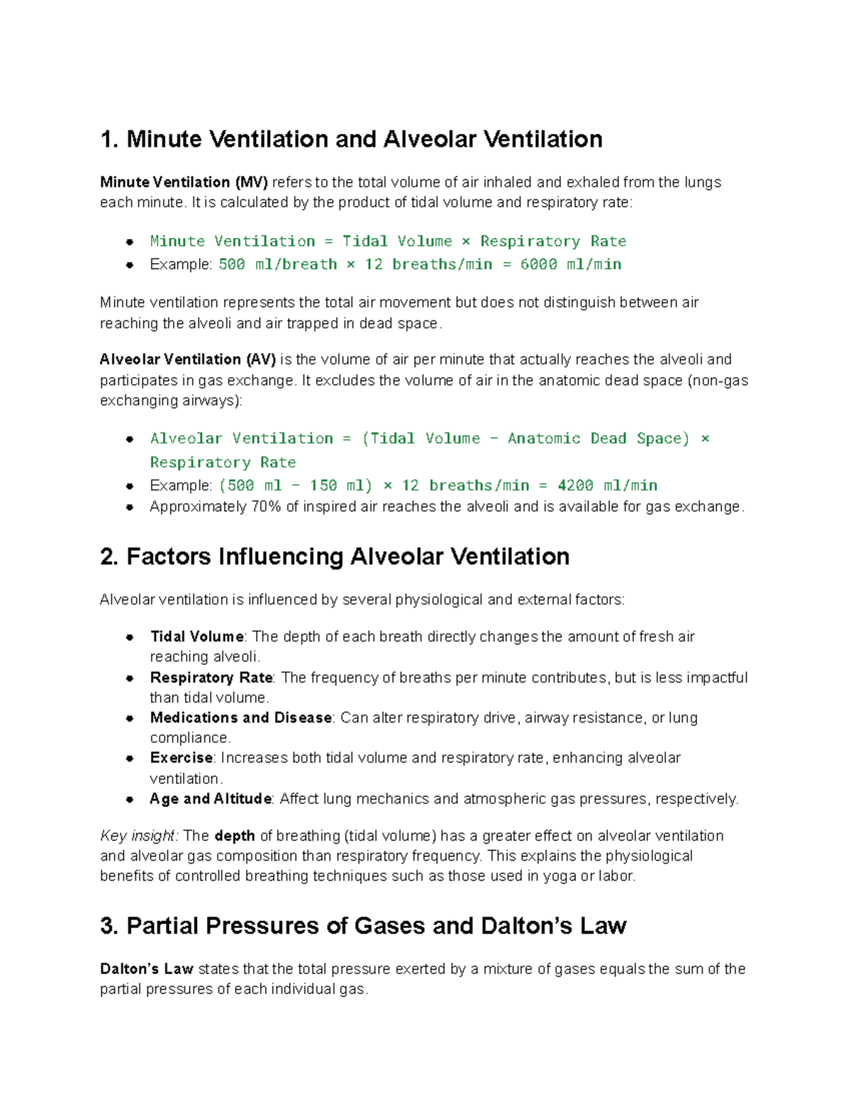 Alveolar Ventilation and Gas Exchange: Key Insights and Factors - Studocu