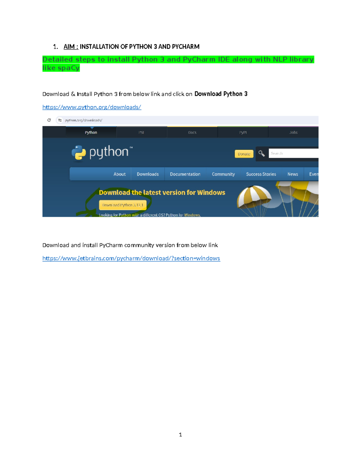 NLP Lab Manual - Python Install, Resume Screening & NER Implementation - Studocu