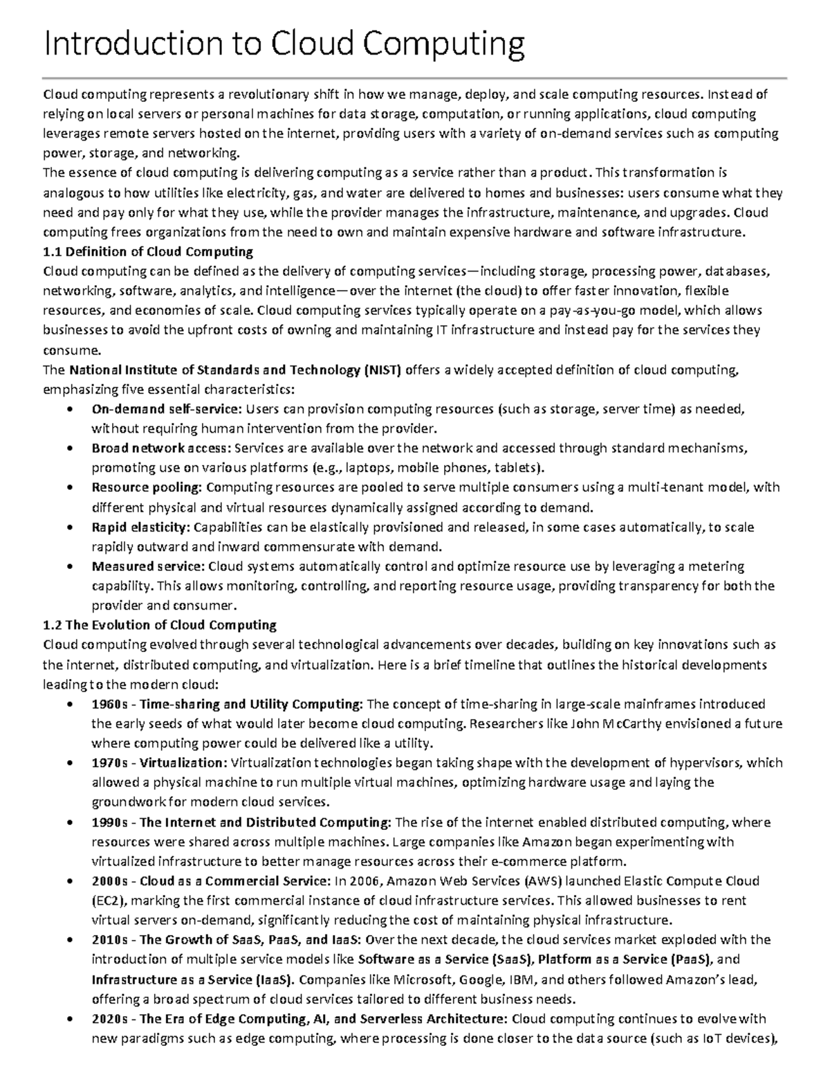 Introduction to Cloud Computing: Midterm Study Notes - Studocu