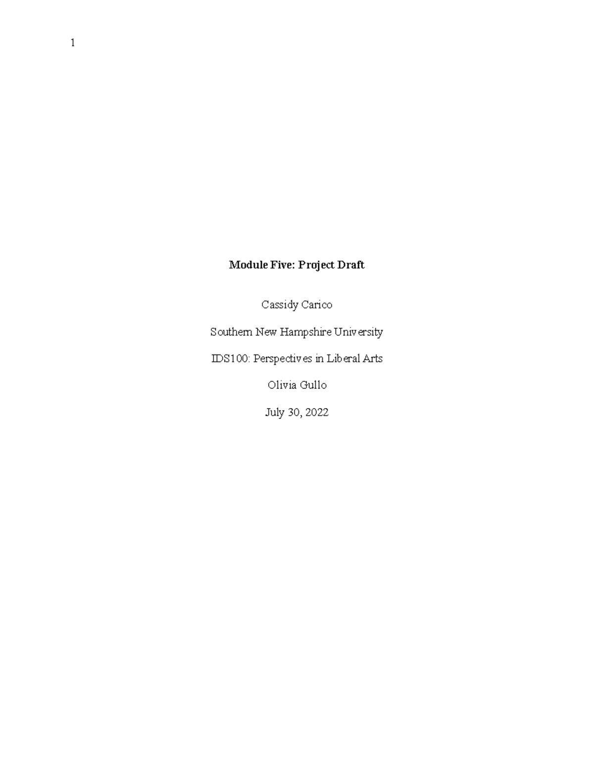 Module Five Project Draft LA - Module Five: Project Draft Cassidy ...