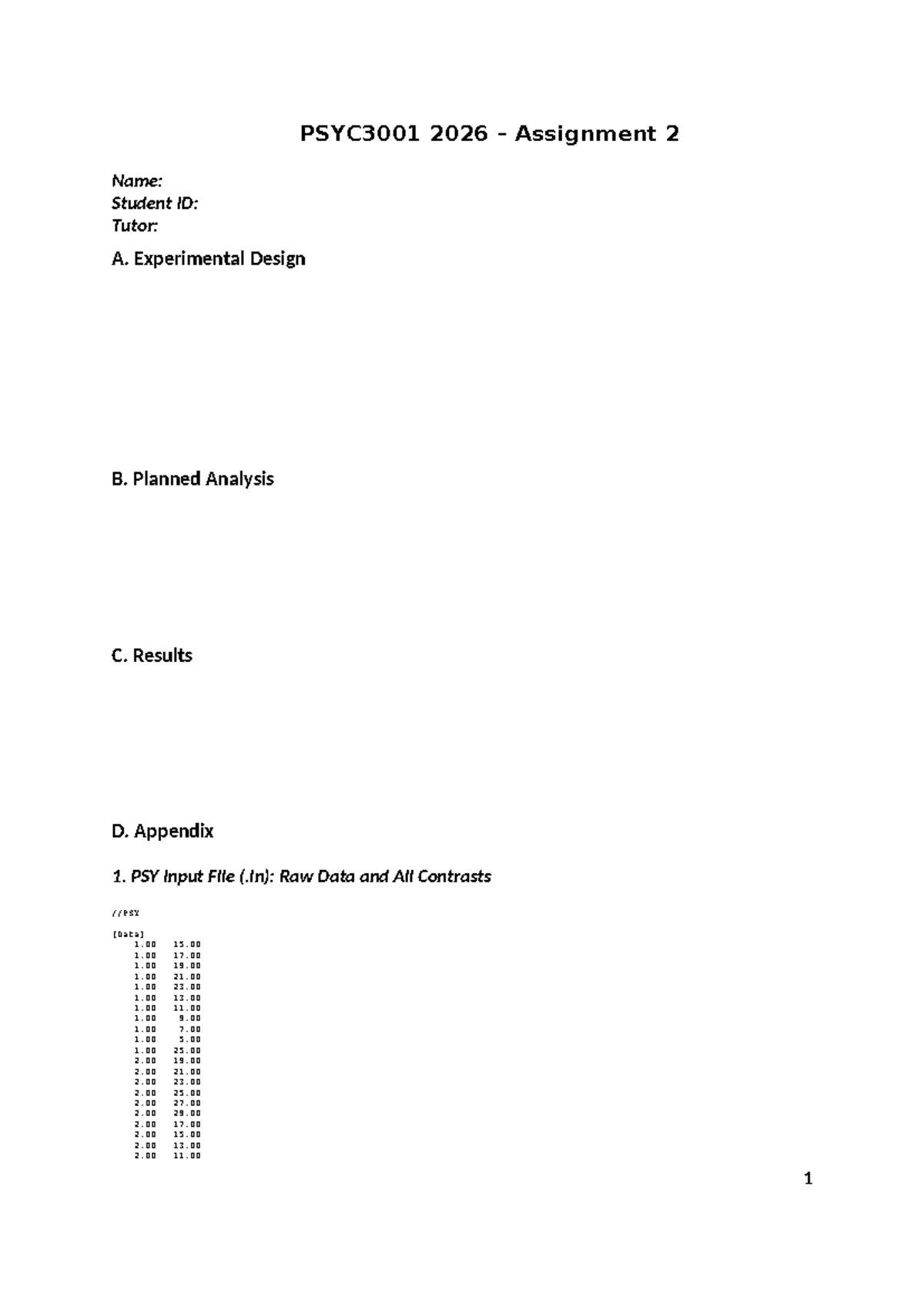 PSYC3001 2026 Assignment 2: Experimental Design & Analysis - Studocu
