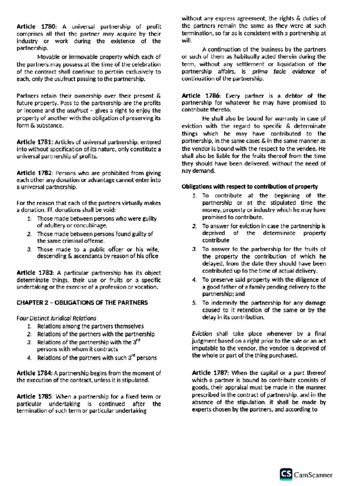 CS 1780-1793: Universal Partnership Rights and Obligations Explained ...