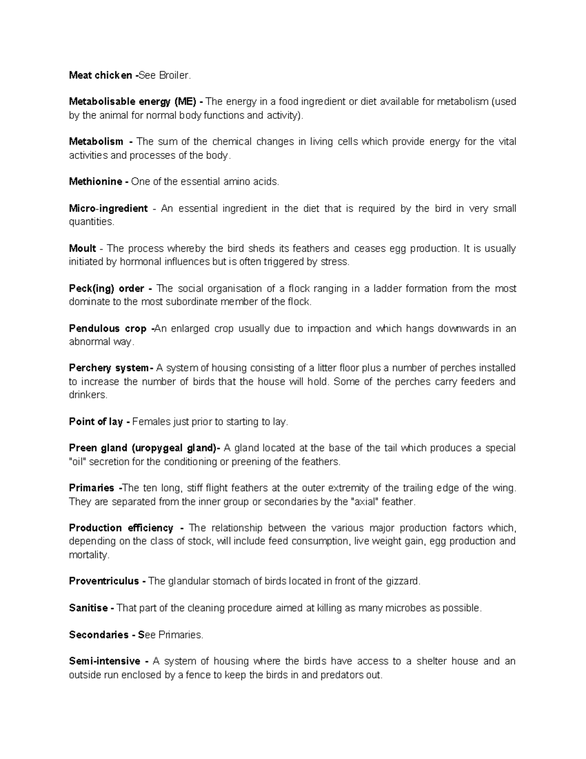 Broiler Chicken Metabolism and Production Efficiency Notes ...