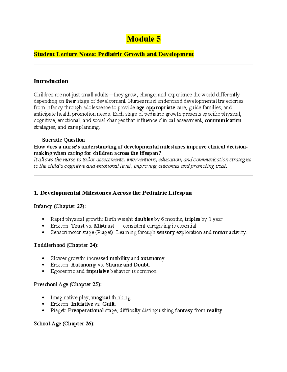 Module 5 Lecture Notes: Pediatric Growth & Development Overview - Studocu