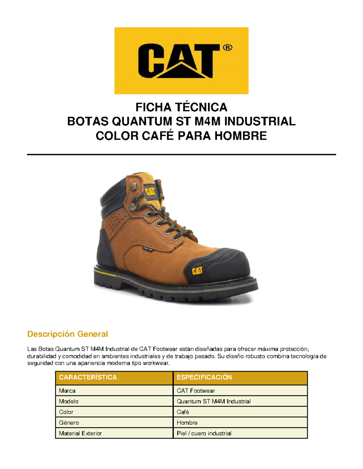 Ficha Técnica Botas CAT Quantum ST M4M Industrial para Hombre - Studocu