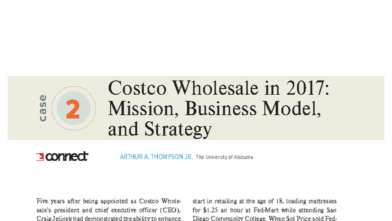 Case Study 2: Costco Wholesale in 2017 - Mission, Business Model, and ...