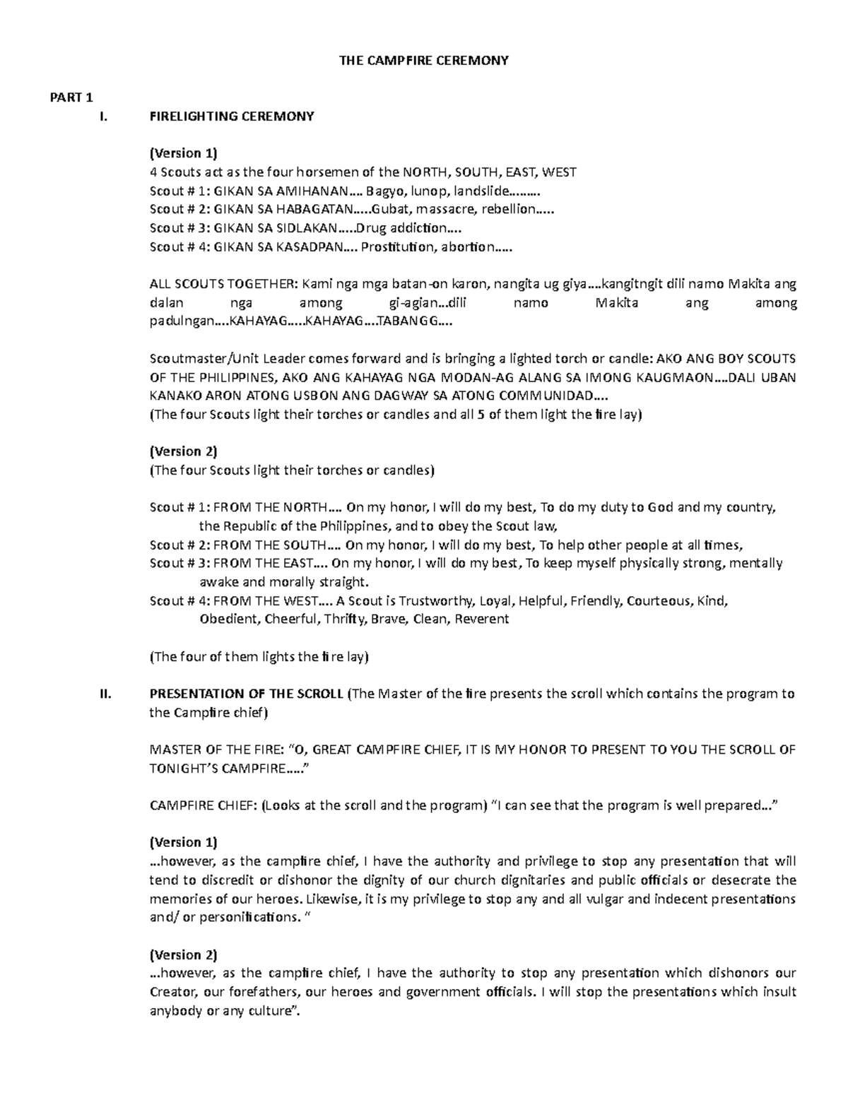 432182776 Scout Campfire Script Edited - THE CAMPFIRE CEREMONY PART 1 I ...