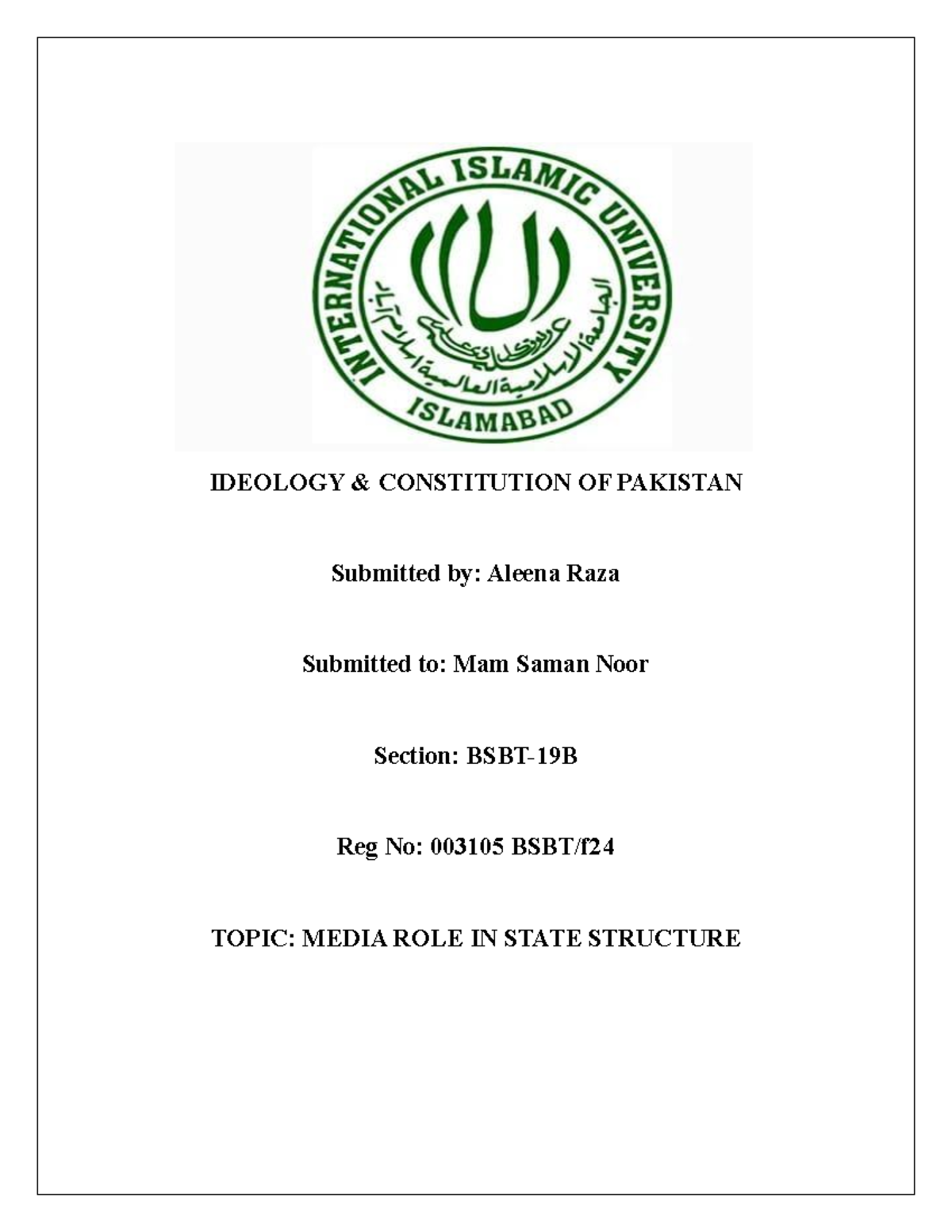 Pakistan Ideology: Media's Role in State Structure Analysis - Studocu