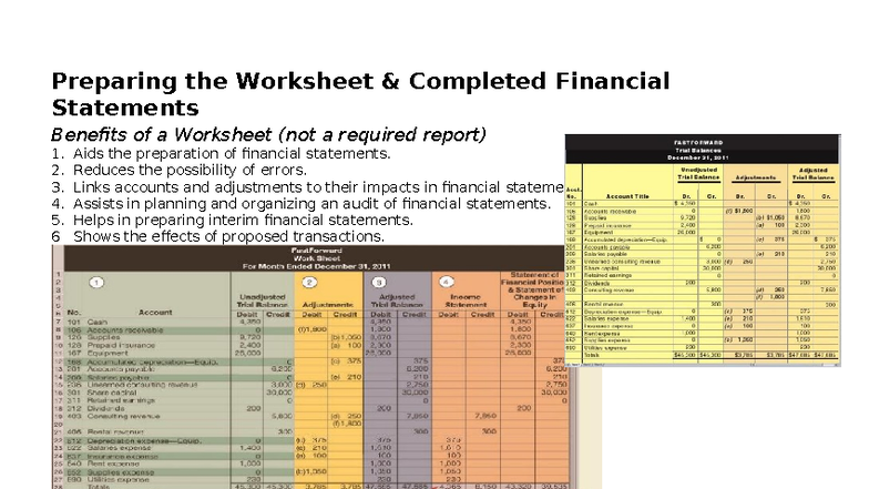 AFE 101 Lesson 4: Preparing Financial Statements & Worksheets - Studocu