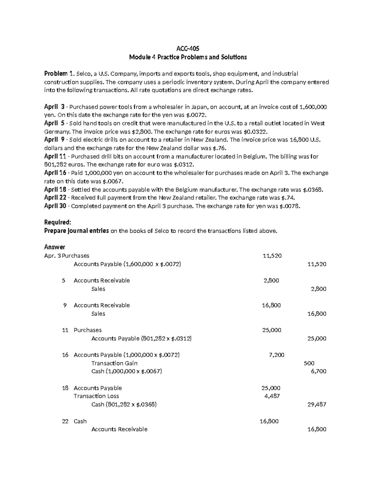 ACC- Module 4 Practice Problems and Solutions: Journal Entries Explained - Studocu