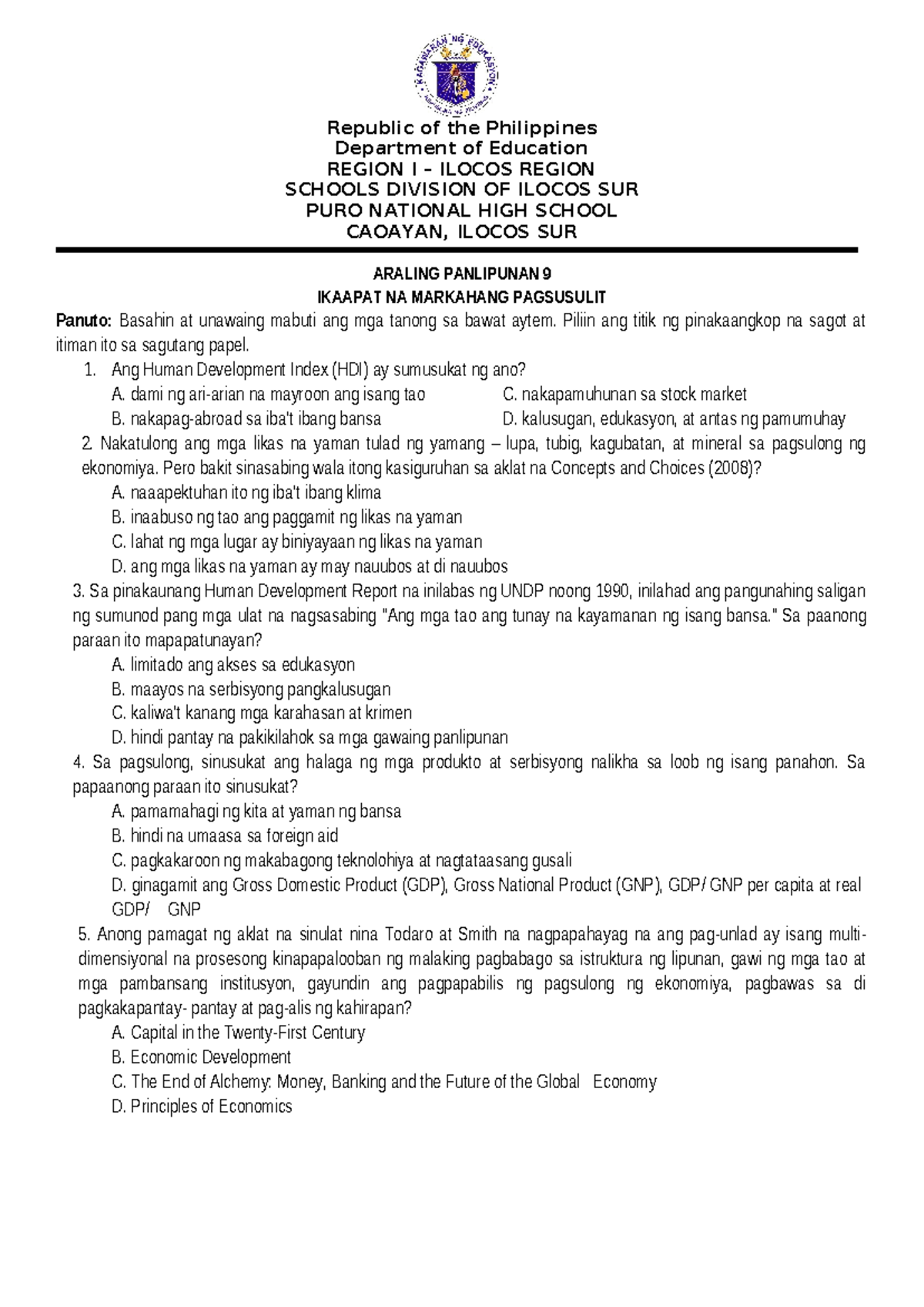 AP 9 Final - 4th Quarter Exam Review and Sample Questions - Studocu