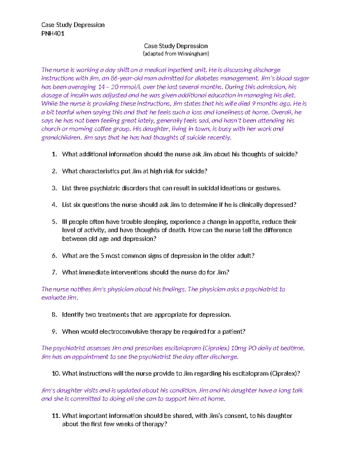 Depression Case Study: High-Risk Factors and Interventions for Jim ...