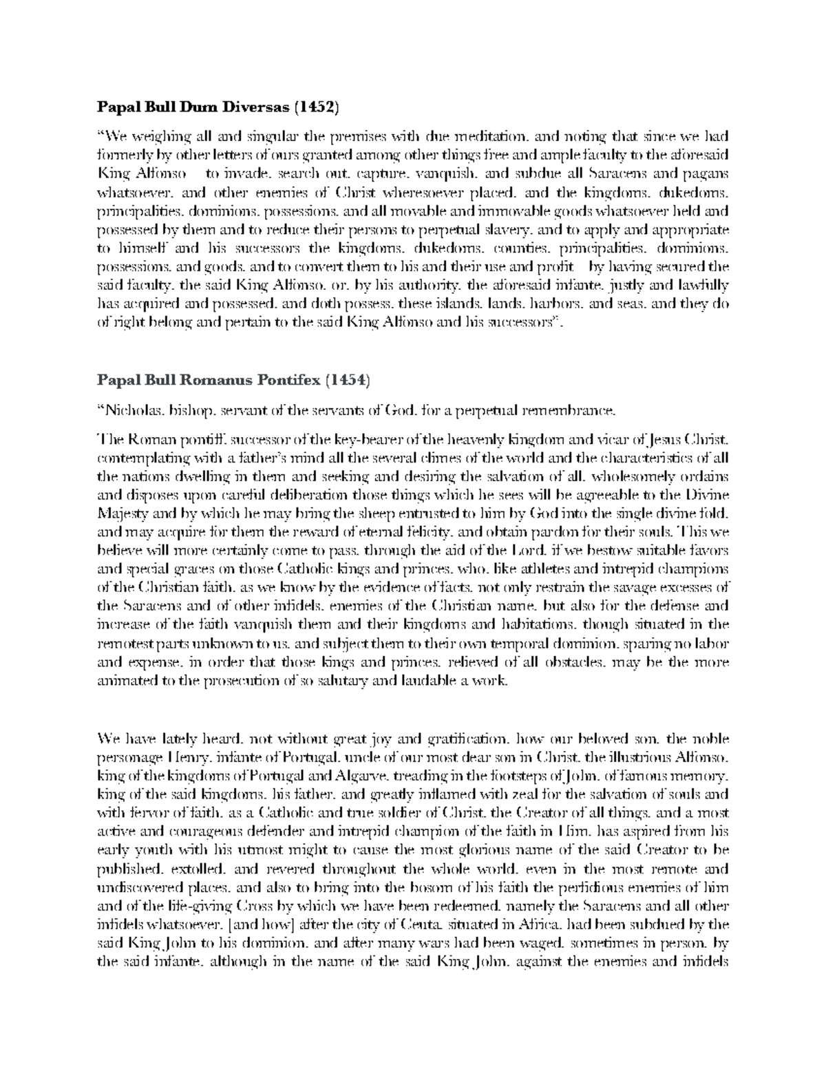 Analysis of Papal Bulls Dum Diversas & Romanus Pontifex (1452-1454 ...
