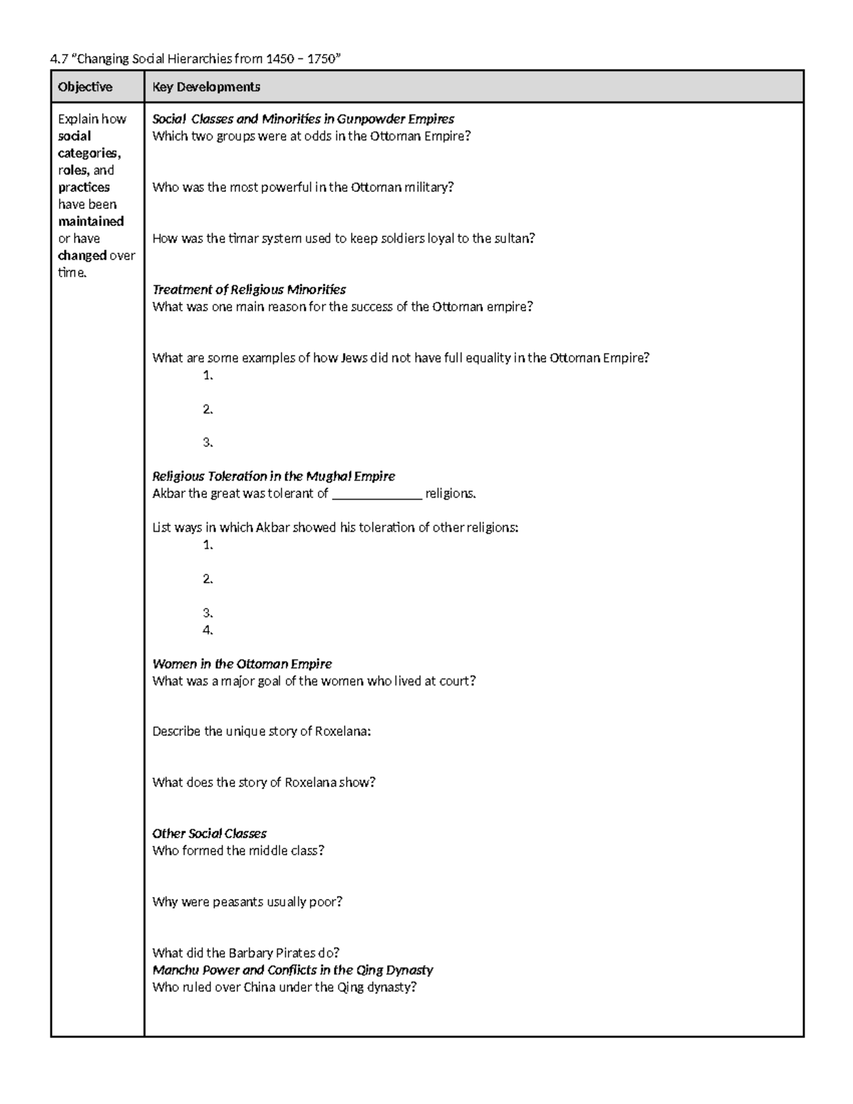 Changing Social Hierarchies (1450-1750) - Reading Guide 4.7 - Studocu