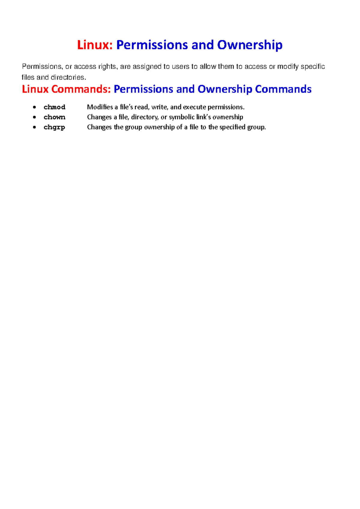 Lab 4a: Linux Permissions and Ownership Overview - Studocu