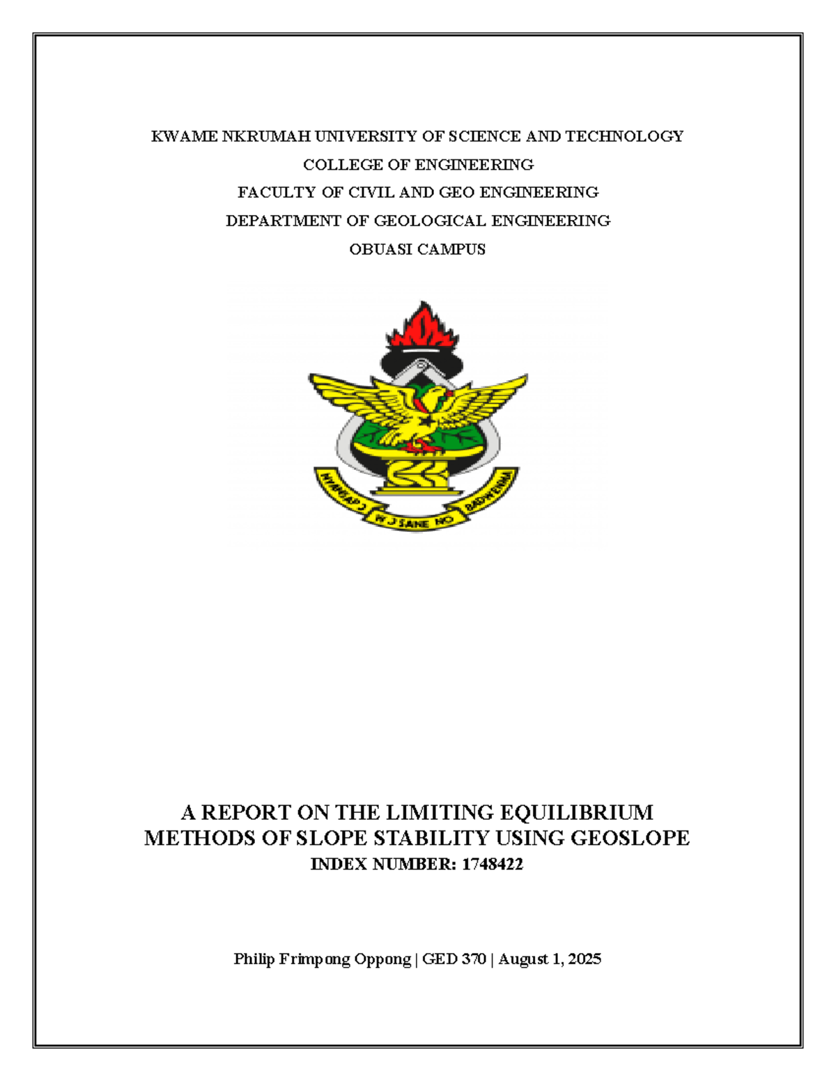 GED 370 Report on Limit Equilibrium Methods for Slope Stability - Studocu