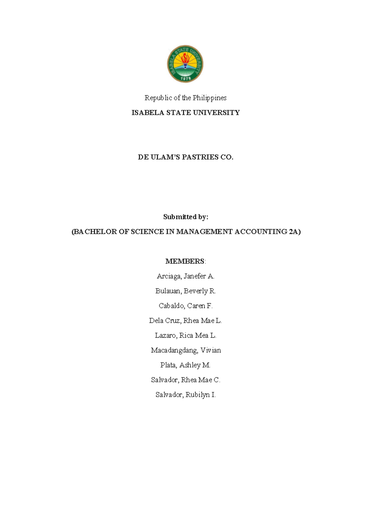 Value Proposition for De Ulam’s Pastries - BSMA 2A Project Report - Studocu