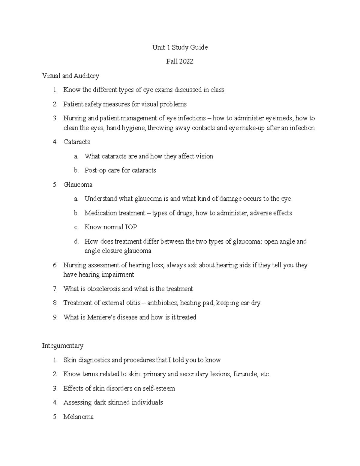 Unit 1 Study Guide-1 - Unit 1 Study Guide Fall 2022 Visual and Auditory ...
